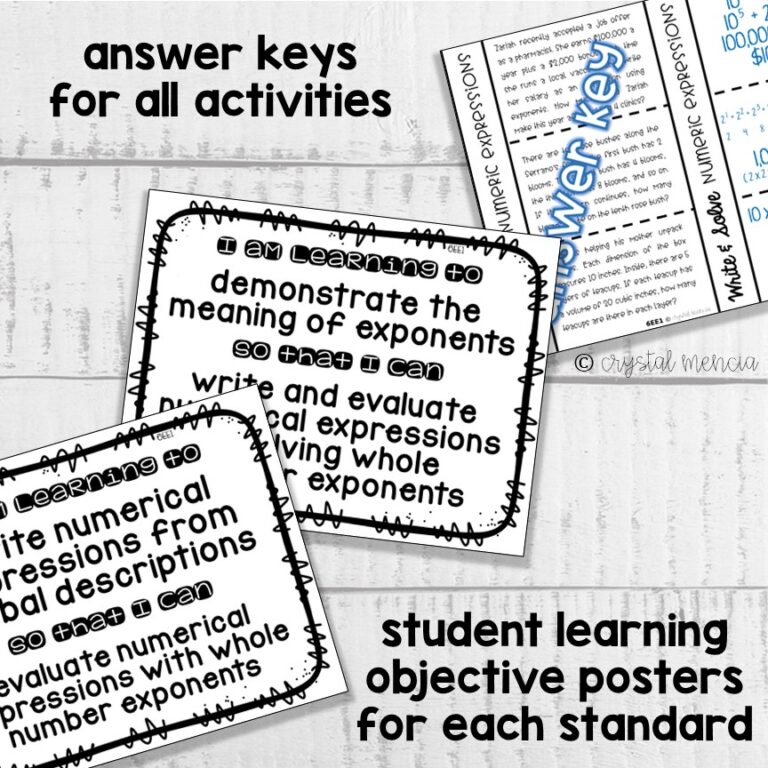 Numerical Expressions with Exponents Interactive Notebook (6EE1)