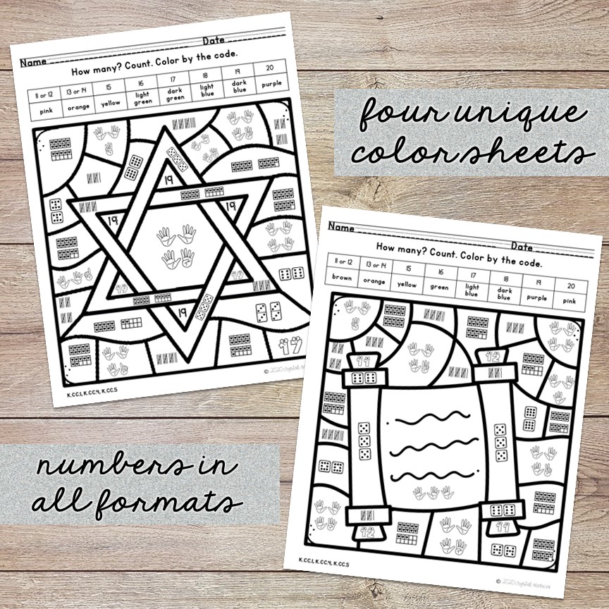 Counting 11 to 20 | Color by Code Hanukkah - Crystal Mencia Scheidt